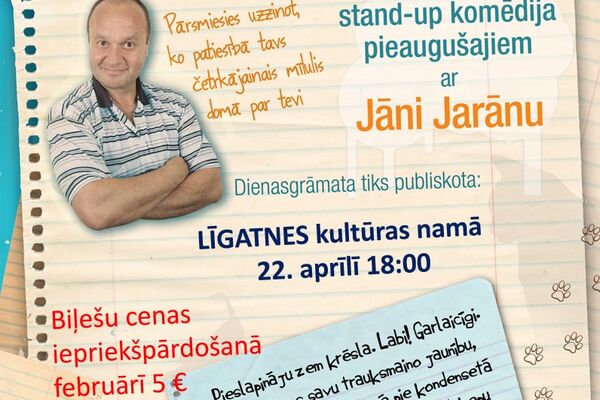 Jānis Jarāns monoizrādē pieaugušajiem "Mana kaķa dienasgrāmata ...